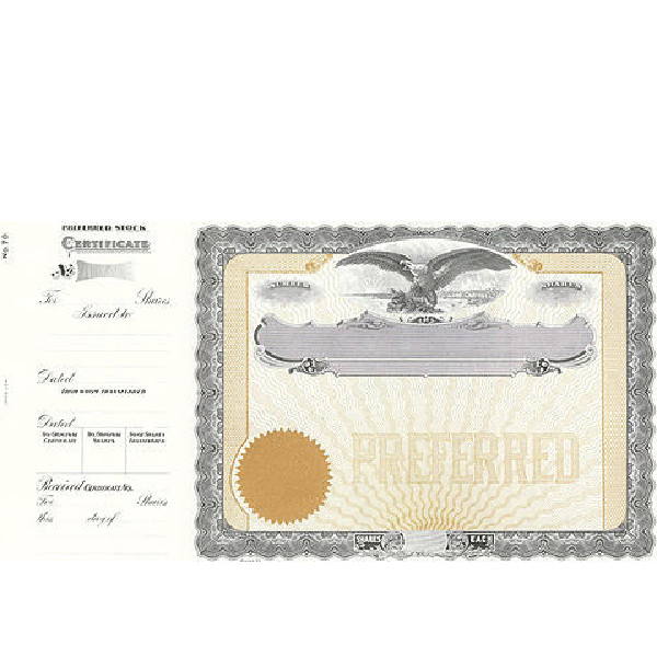 Long Form Stock Certificates For Sale | Blank Templates With Preferred ...
